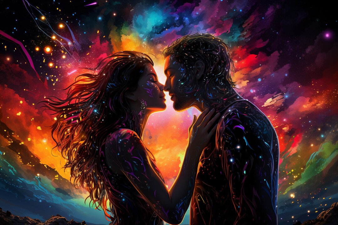 Psy Tantric Couple Lovers, Blacklight Reactive Wall Hanging, UV ...