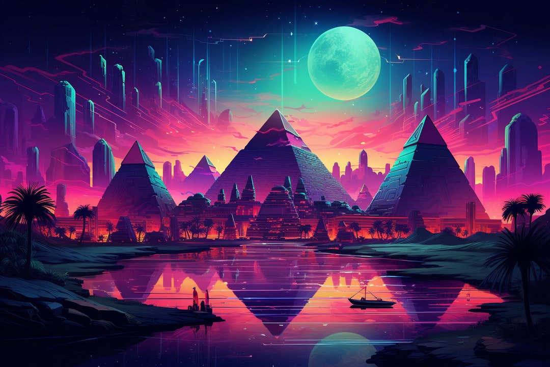 Sci-fi Pyramid Temple UV Tapestry, Blacklight Reactive Wall Hanging ...