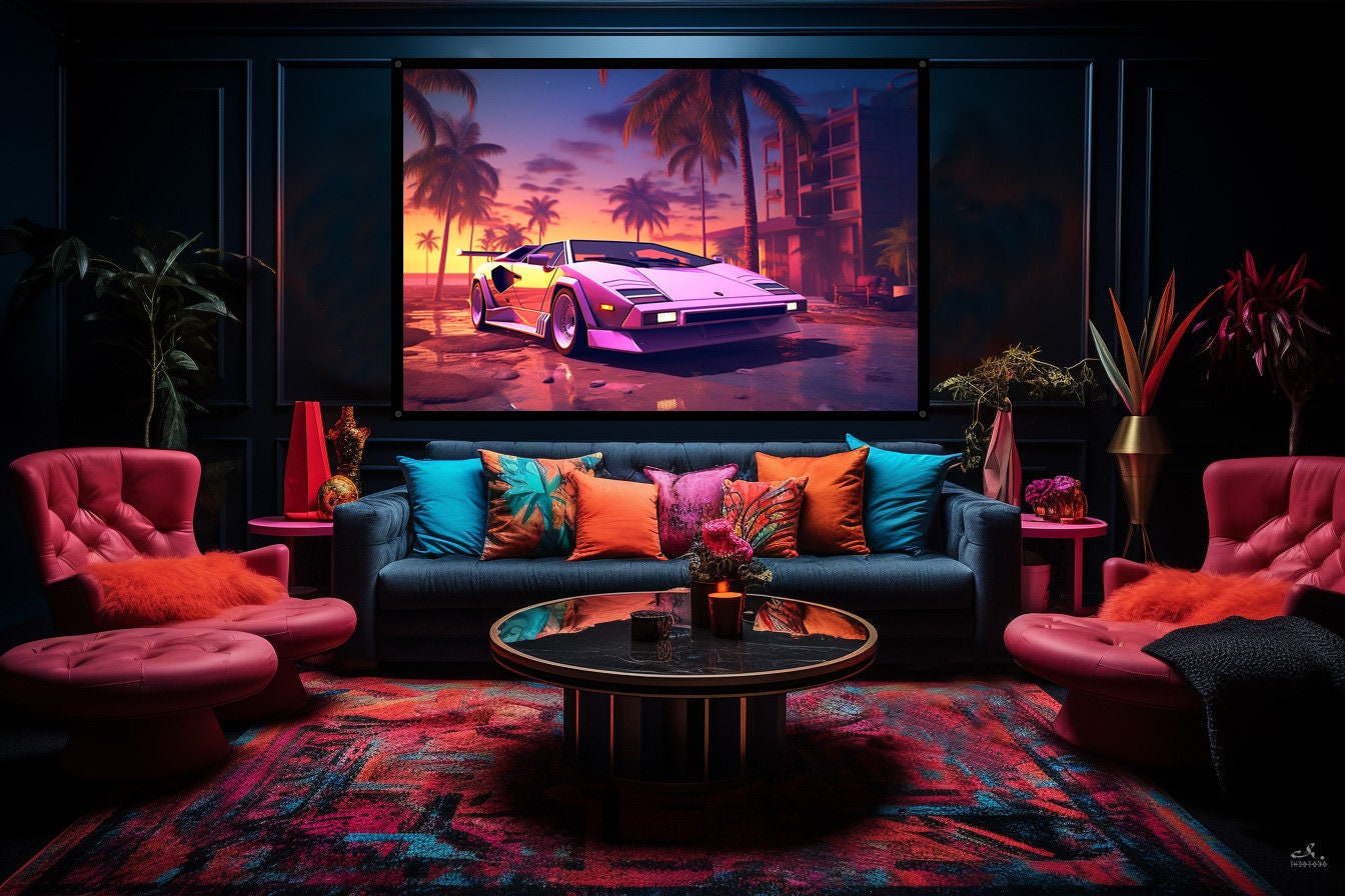 Retro Lambo Countach GTA UV Tapestry, Blacklight Reactive Wall Hanging ...