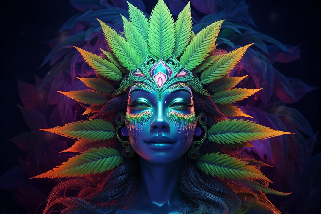 Cannabis Goddess UV Tapestry, Blacklight Reactive Wall Hanging, Neon Backdrop, Party Decor ...