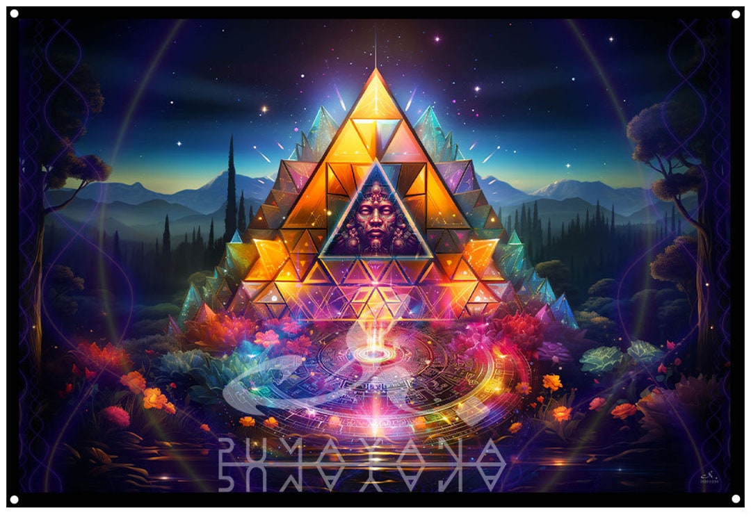 Galactic Pyramid Mayan UV Tapestry, Blacklight Reactive Wall Hanging ...