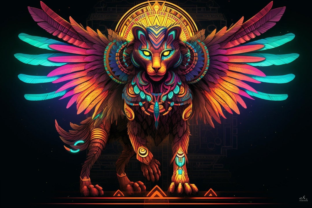 Egypt Guardian Sphynx Cat, Blacklight Reactive Wall Hanging, UV ...