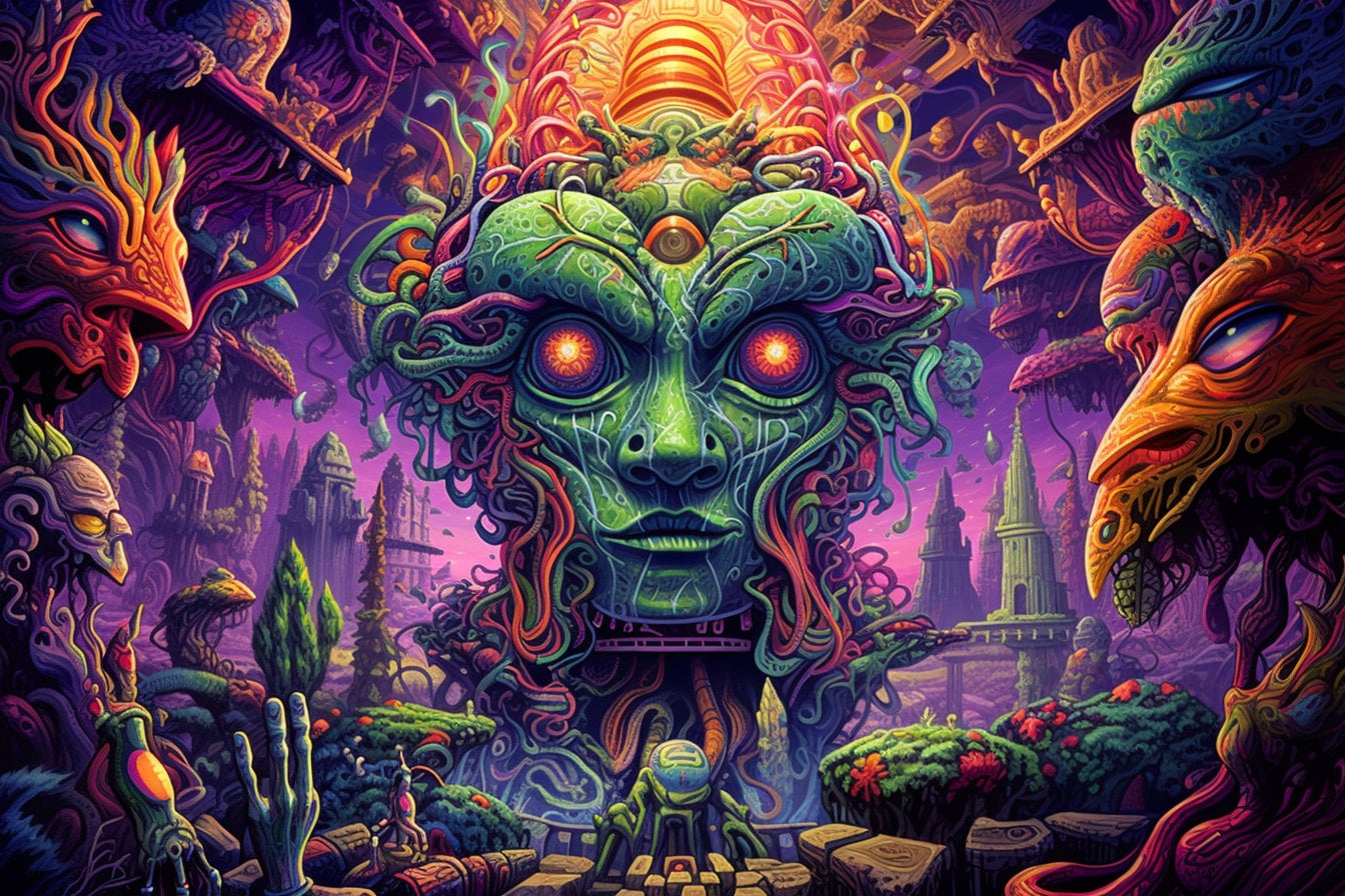 DMT Psy Creature UV Tapestry, Blacklight Reactive Wall Hanging, Neon ...