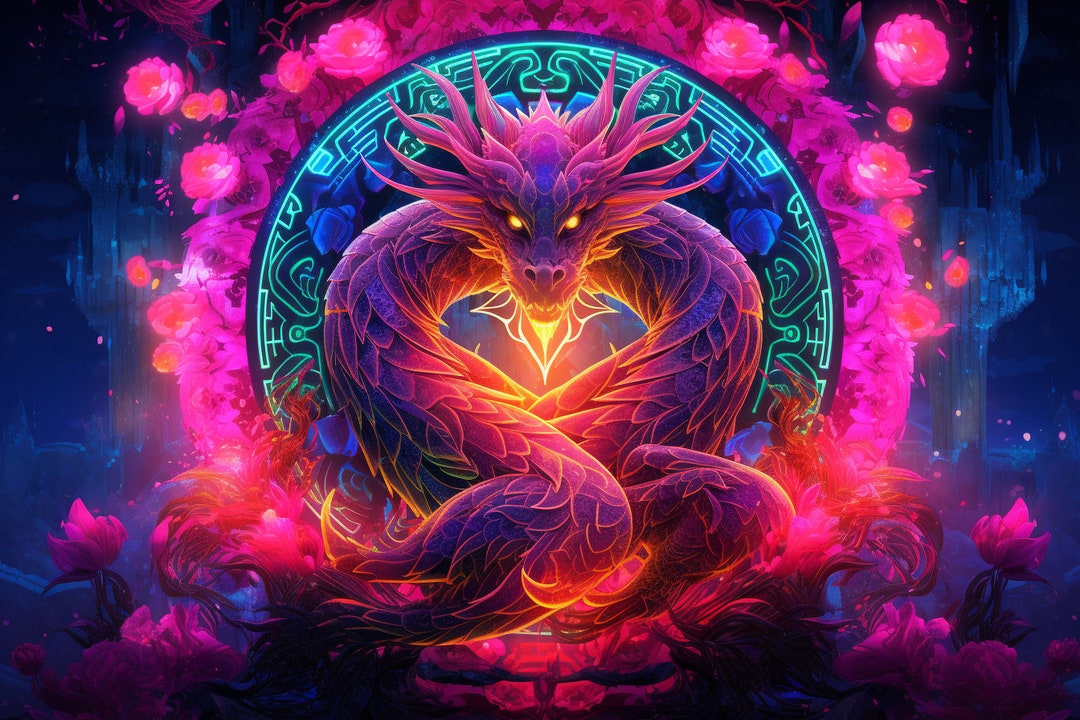 Dragon Totem UV Tapestry, Blacklight Reactive Wall Hanging, Ayahuasca ...