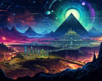 Pyramid DMT Temple Maya Inca UV Tapestry, Blacklight Reactive Wall ...