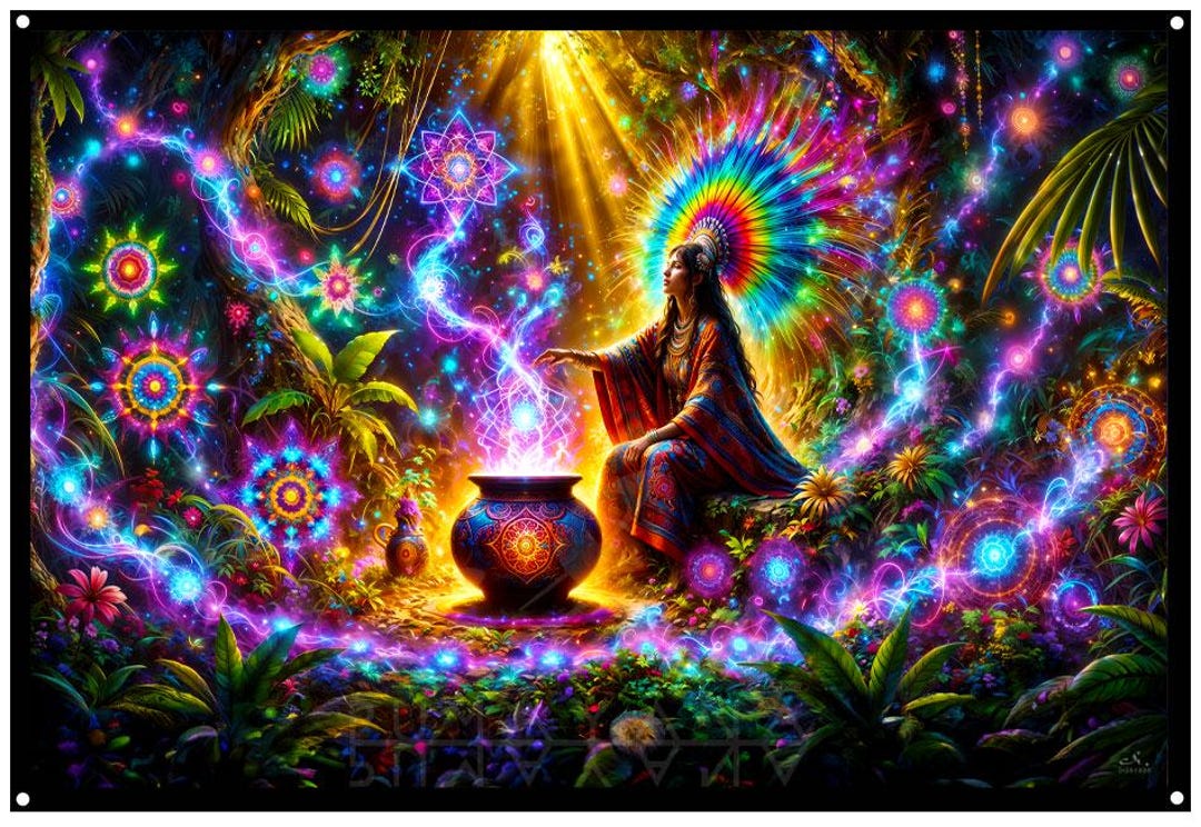 Shaman Goddess, Blacklight Tapestry, UV Reactive Wall Hanging, UV ...