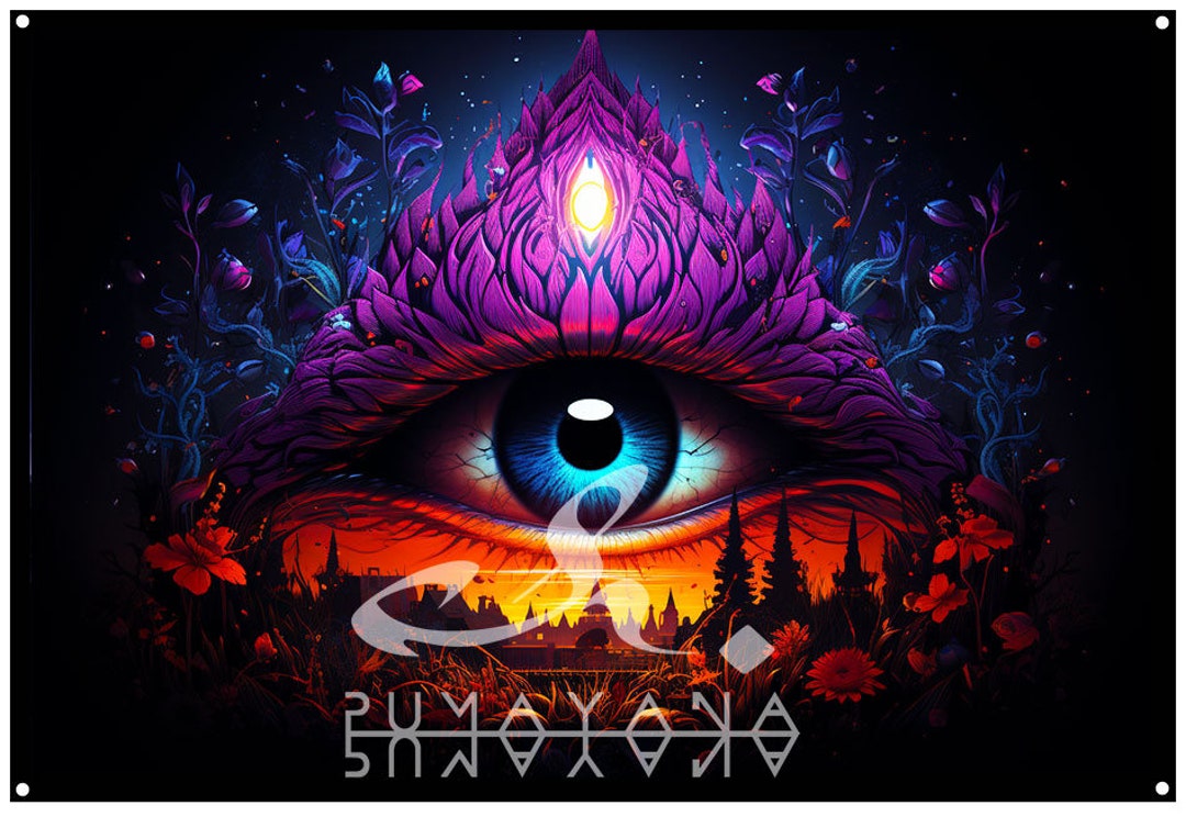 Psy Eye of Shiva, UV Tapestry, Blacklight Reactive Wall Hanging, Neon ...