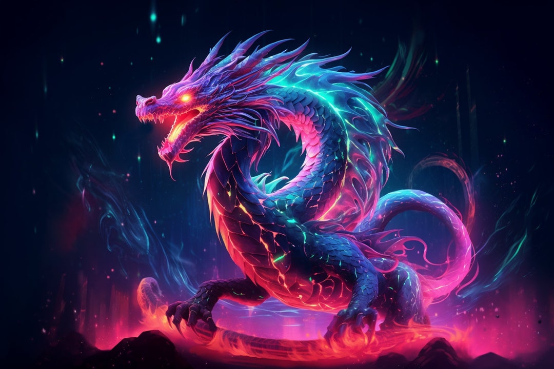 Psy Dragon UV Tapestry, Blacklight Reactive Wall Hanging, UV Decor ...