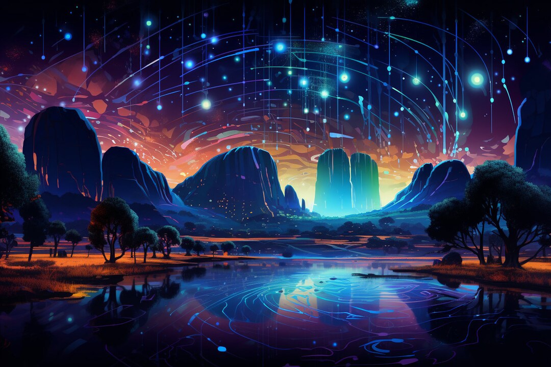 DMT Land Mushroom Trip Vision UV Tapestry, Blacklight Reactive Wall ...