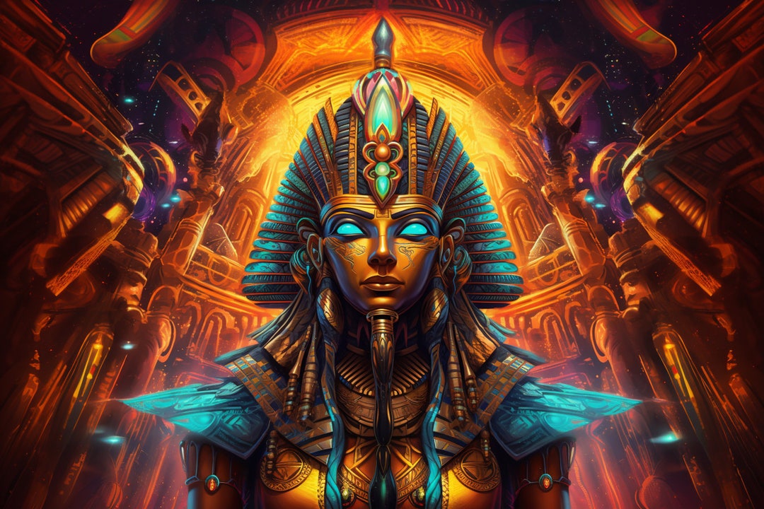 Pharaoh Egyptian God UV Tapestry, Blacklight Reactive Wall Hanging ...