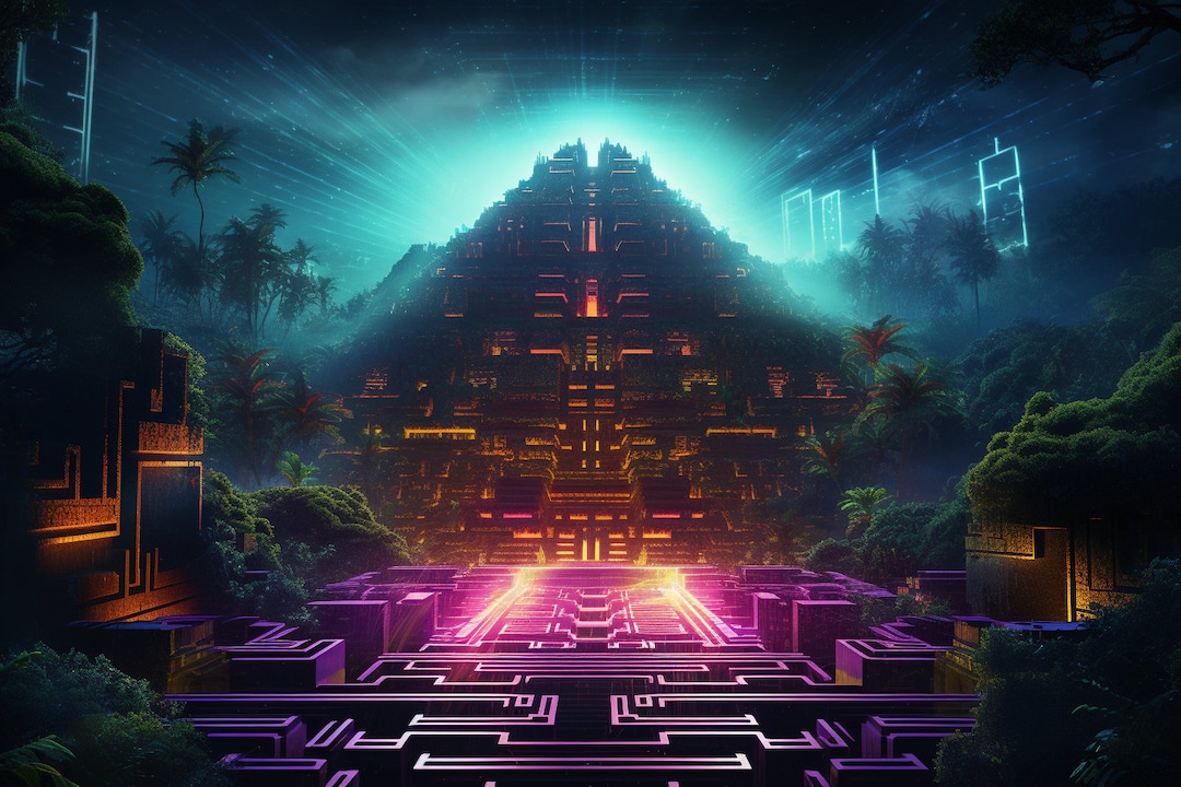 Pyramid DMT Temple Maya Inca UV Tapestry, Blacklight Reactive Wall ...