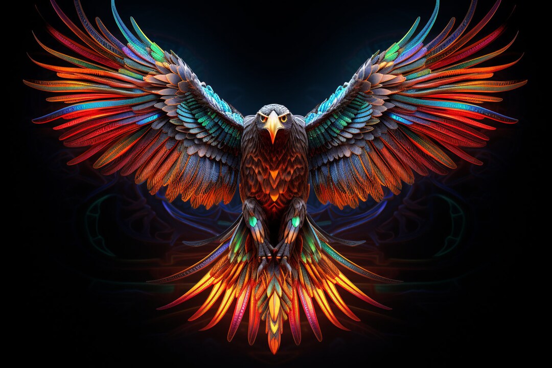 Flying Eagle UV Tapestry, Blacklight Reactive Wall Hanging, Ayahuasca Art, Chill Out Decor ...