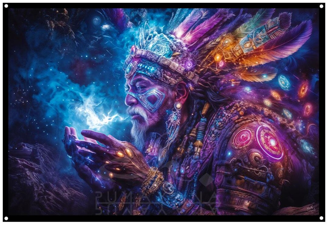 Shaman Smoke, UV Tapestry, Blacklight Tapestry, UV Reactive Wall ...