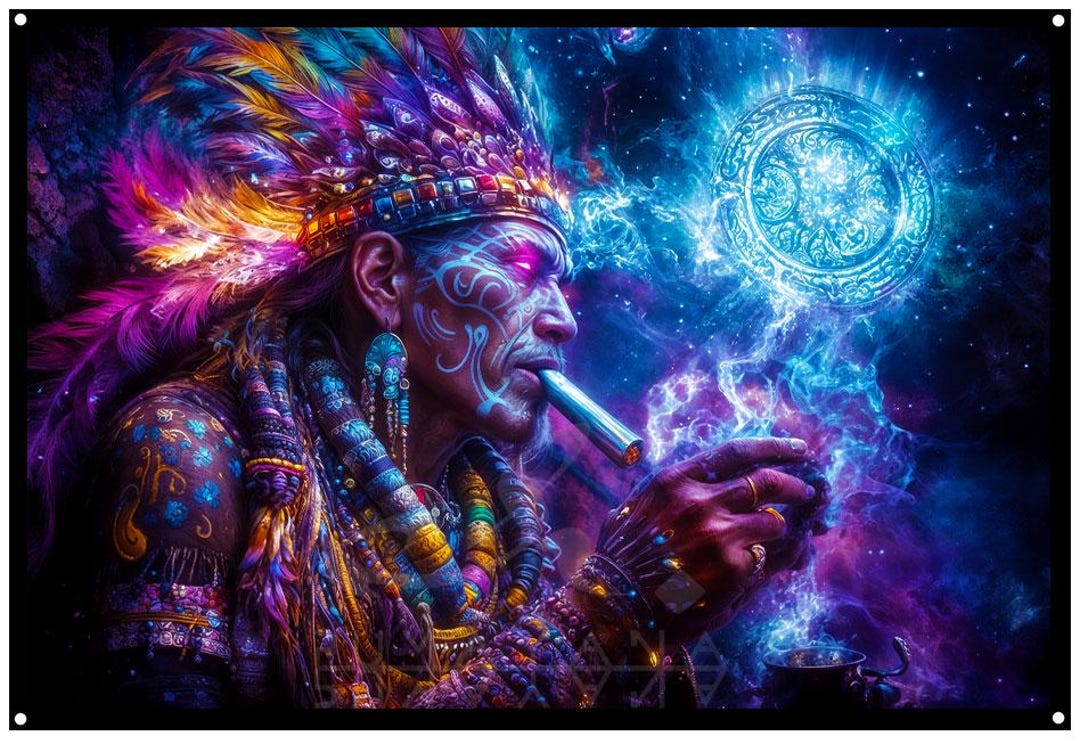 Shaman Smoke, UV Tapestry, Blacklight Reactive Wall Hanging, Chill Out ...