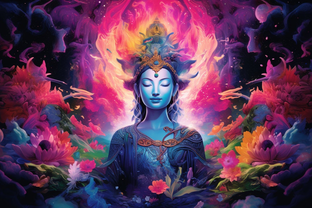 Goddess Tara Kuan Yin UV Tapestry, Blacklight Reactive Wall Hanging ...