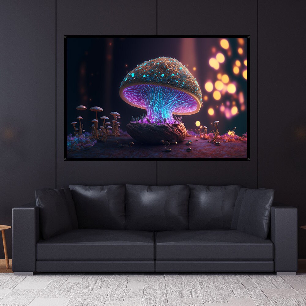 Magic Mushroom UV Tapestry, Blacklight Reactive Wall Hanging, Neon ...