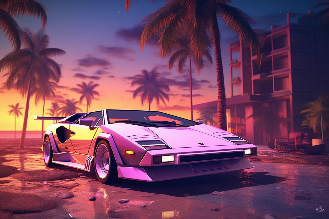Retro Lambo Countach GTA UV Tapestry, Blacklight Reactive Wall Hanging ...