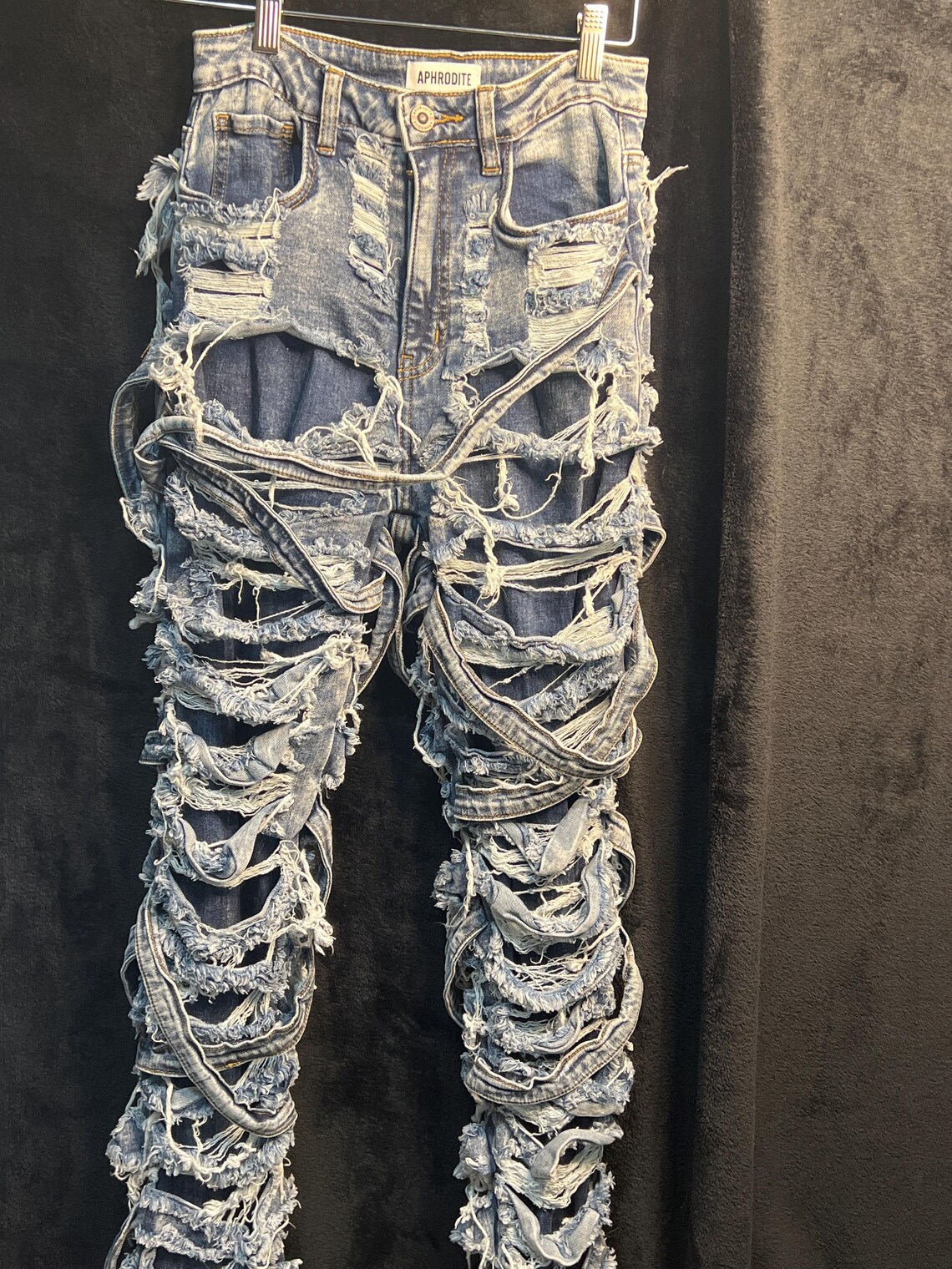 Aphrodite Women’s Distressed Ripped Jeans Size 5 (27) Extreme Fringe ...