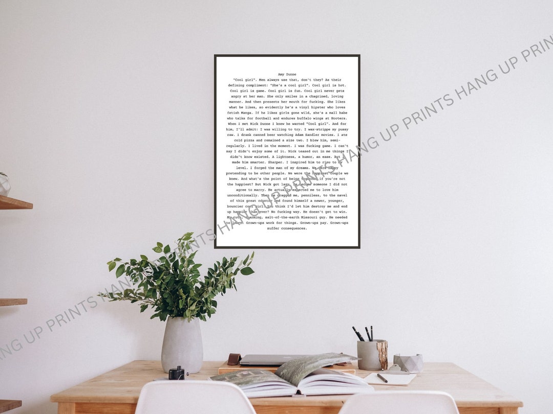 Gone Girl Screenplay Wall Art | Amy Dunne | Movie Quote Print ...