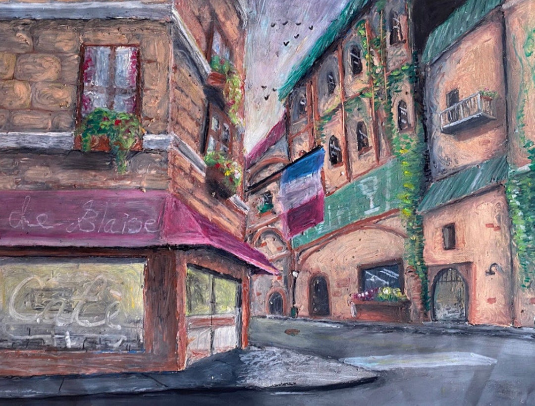 Hand Made Oil Pastel Painting of French Café - Etsy