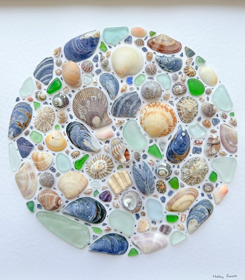 Cornish Shell & Sea Glass Art, Circle, Home Decor, Coastal Art, Sea ...