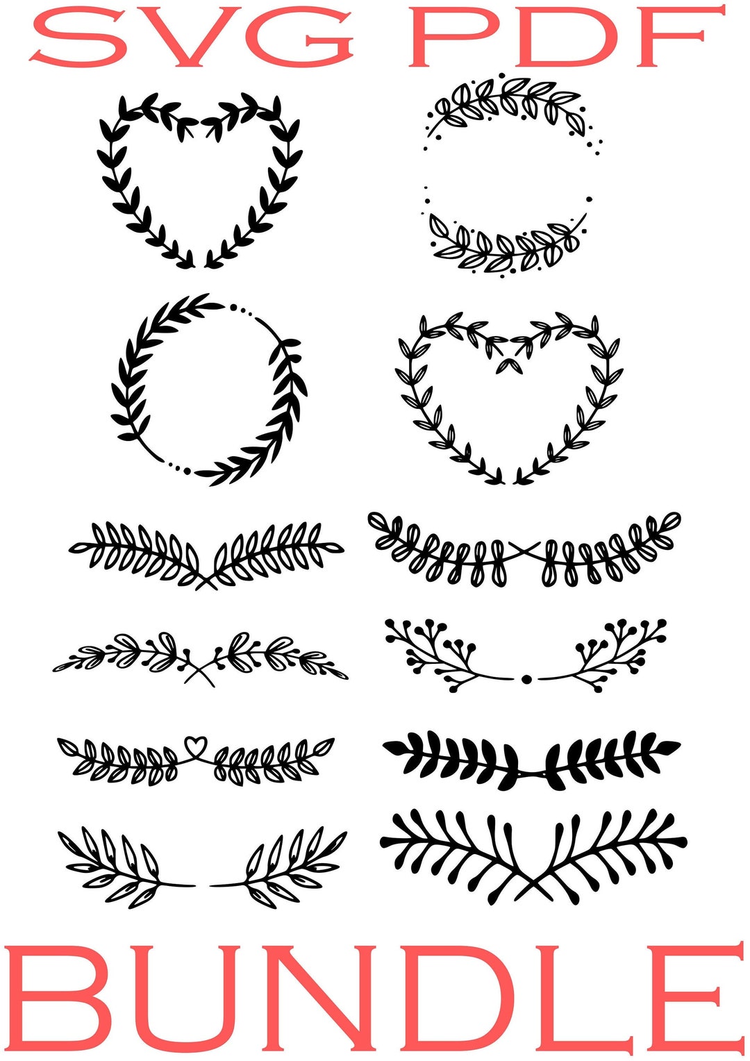 SVG PDF Digital Cutting Pattern Bundle Frame Tendril Wreath Leaves for ...
