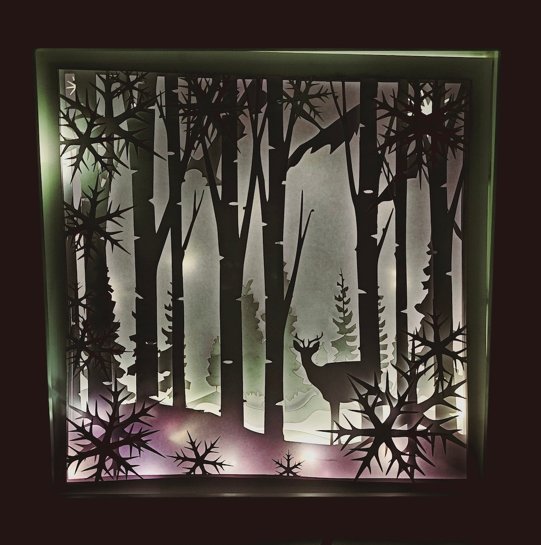 3D Shadowbox Winter, Shadow Box Svg, Night Light Svg, Shadowbox Natural ...