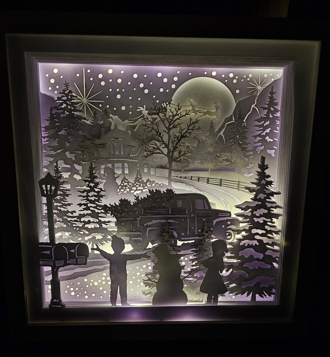 3D Shadowbox Winter, Shadow Box Svg, Night Light Svg, Shadowbox ...