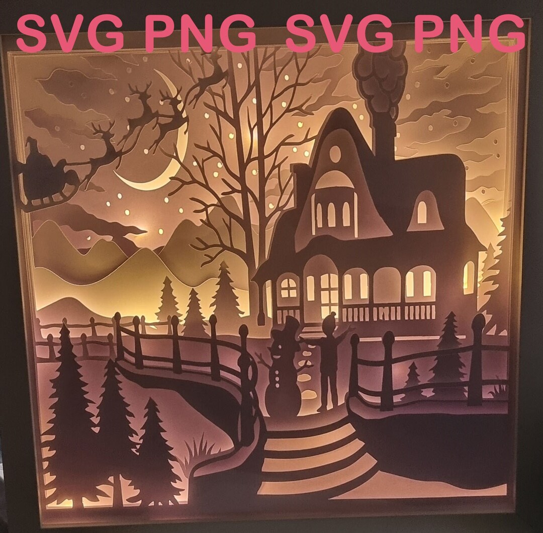 3D Shadow Box Winter Village SVG PNG Shadow Box Svg Shadow - Etsy