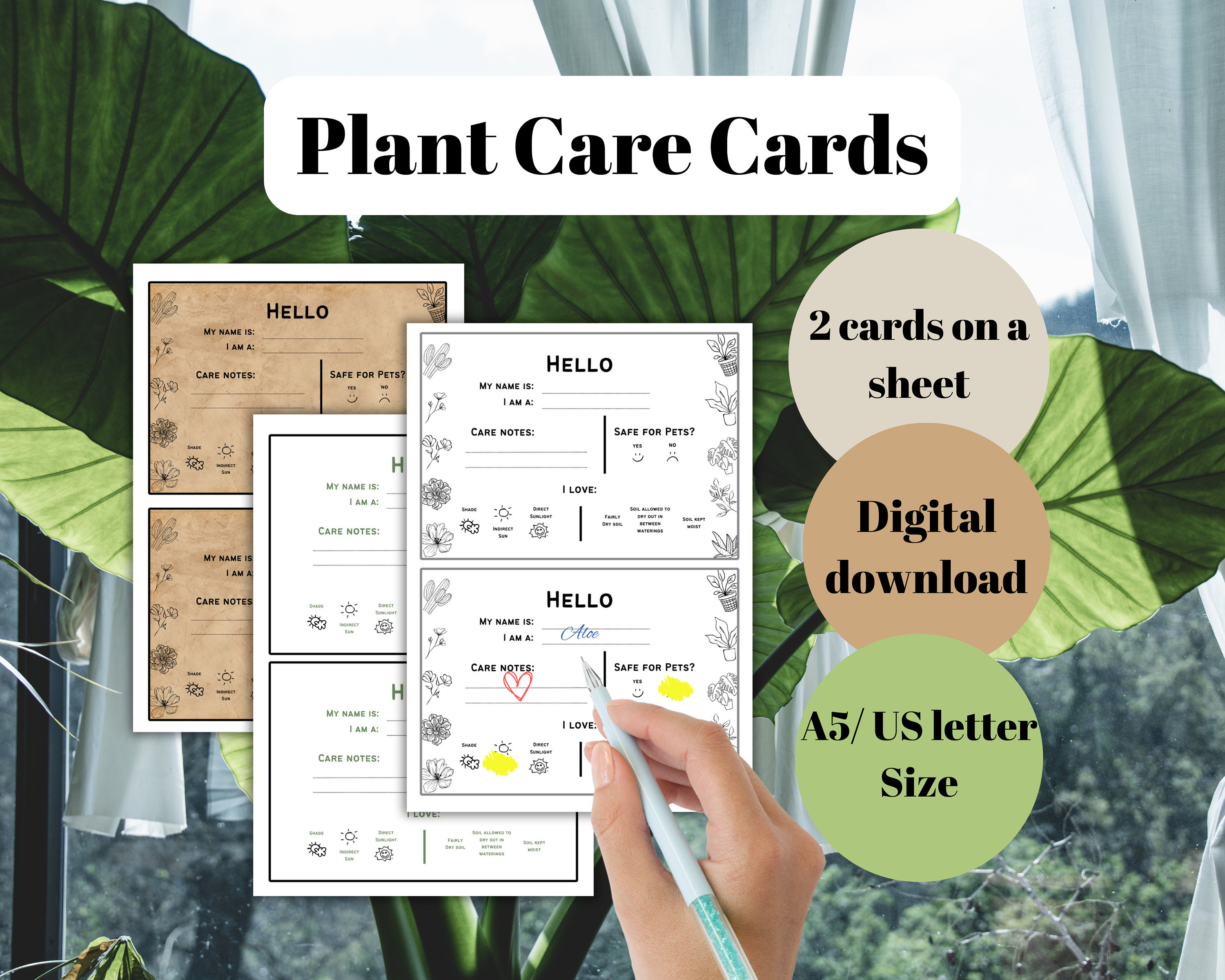 Houseplant Printable Cards, Plant Care Tags, Tree Info Passports ...