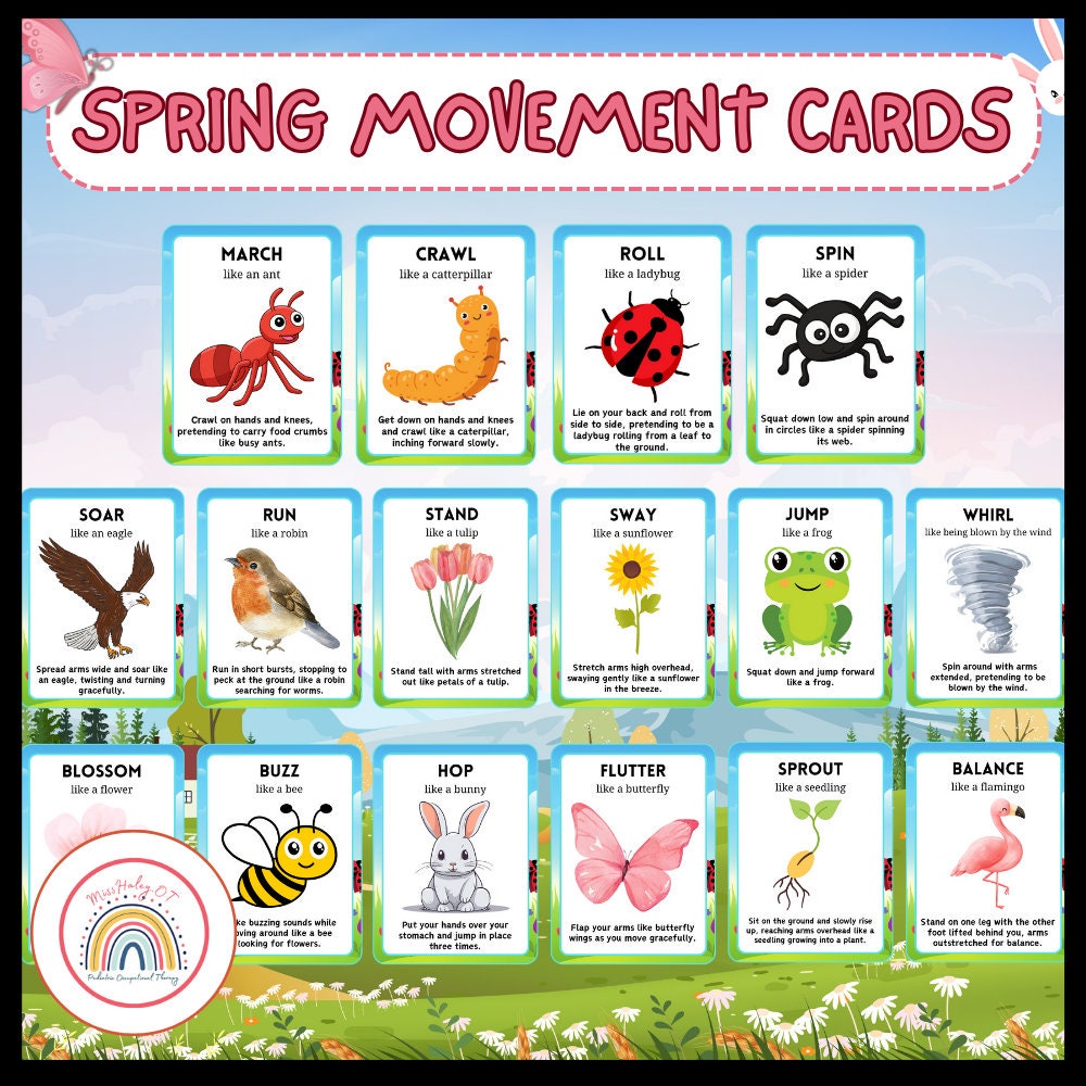 Spring Movement Cards Brain Break Cards Occupational Therapy, Classroom ...