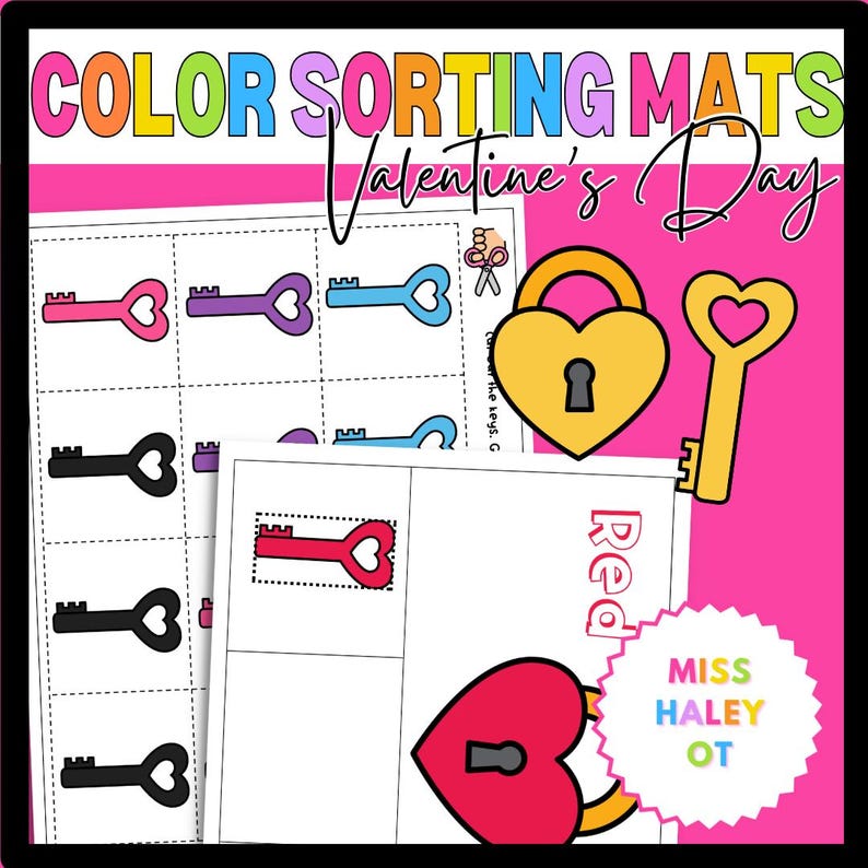 Rainbow Hearts Color Sorting Activity - Cut and Paste Valentines Day ...