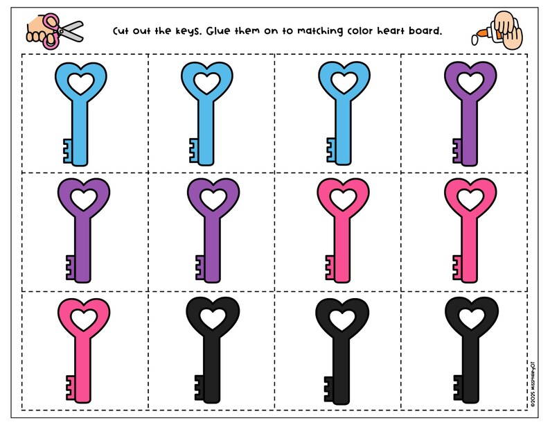 Rainbow Hearts Color Sorting Activity - Cut and Paste Valentines Day ...