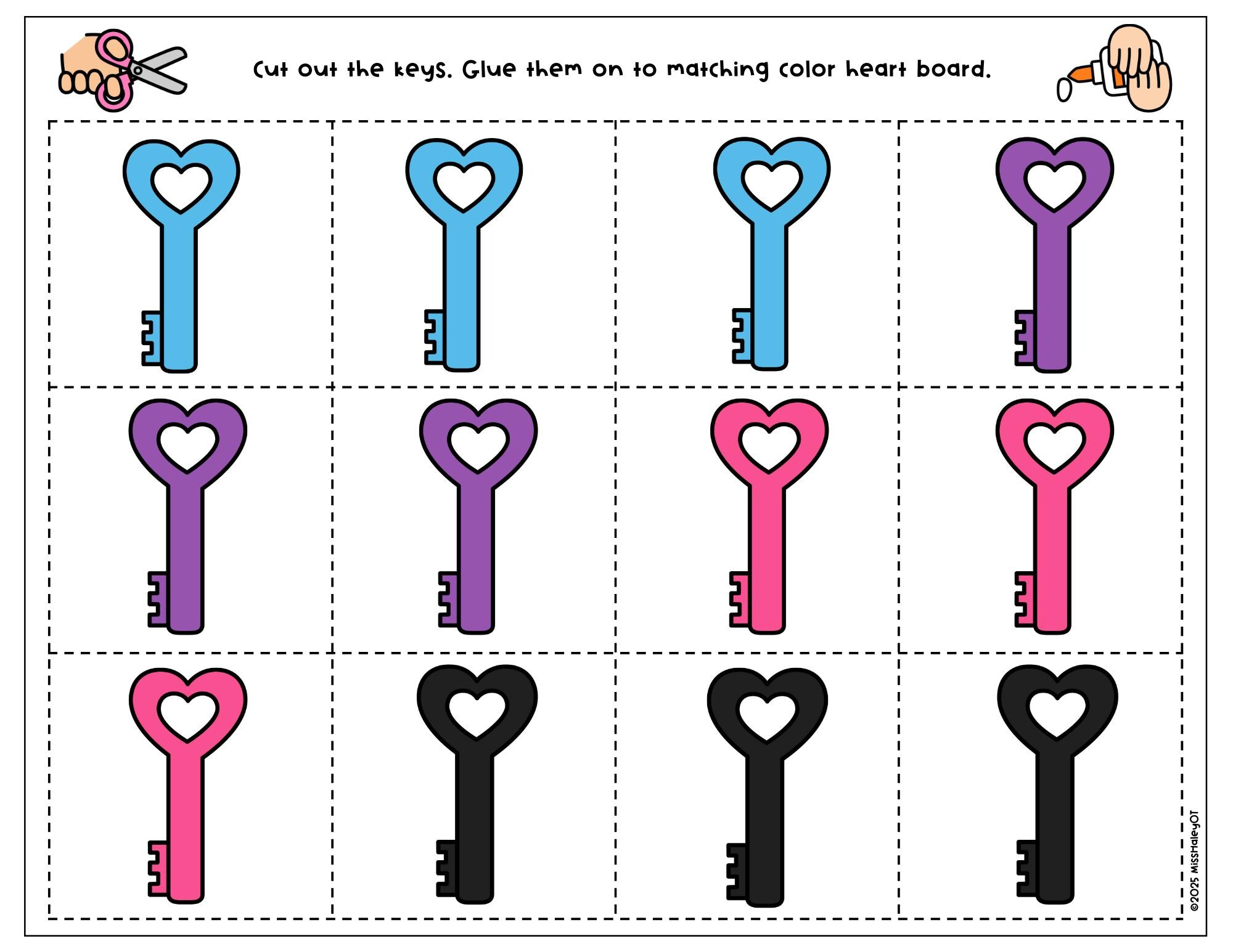 Rainbow Hearts Color Sorting Activity - Cut and Paste Valentines Day ...