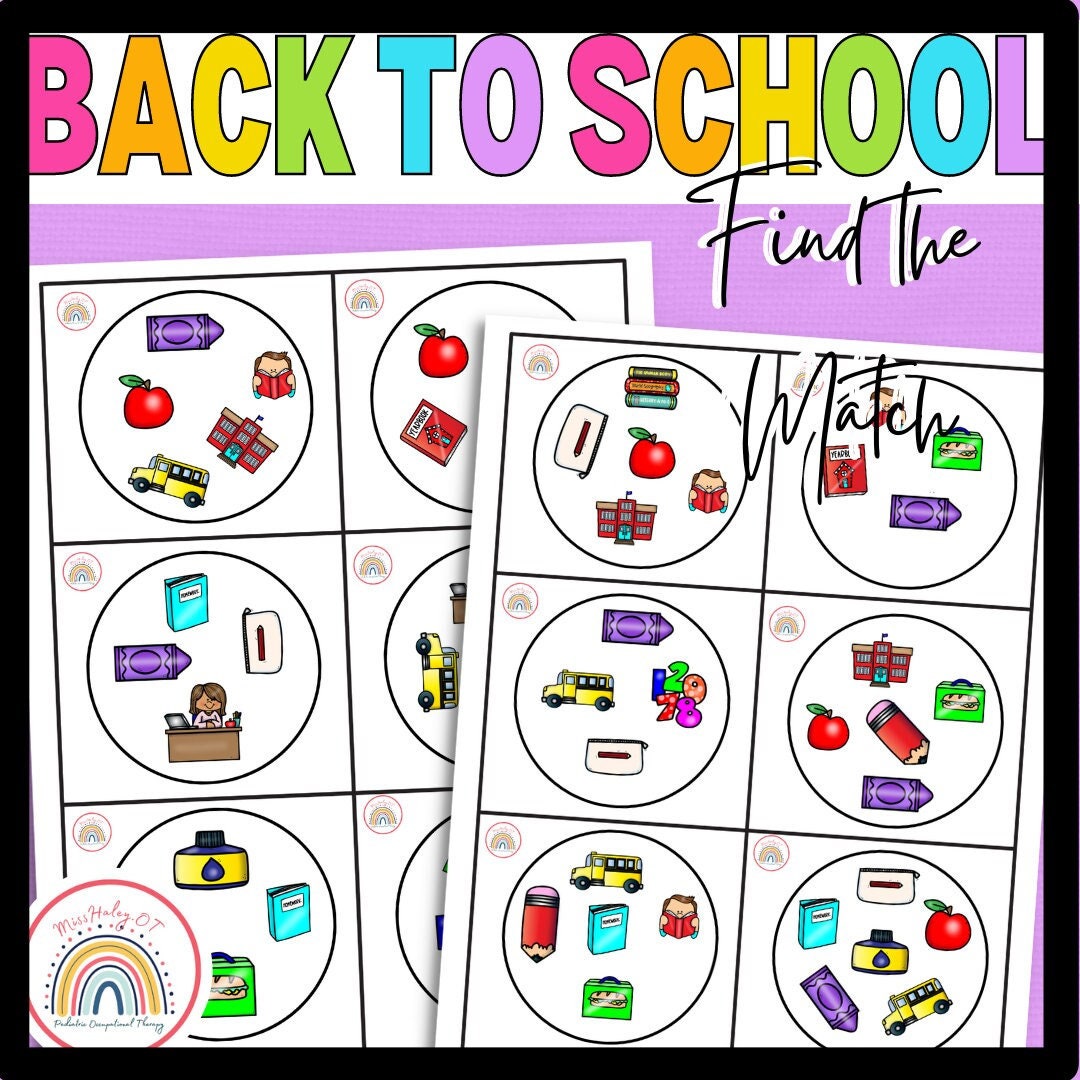 Back To School Visual Perception Match Up Game For Occupational