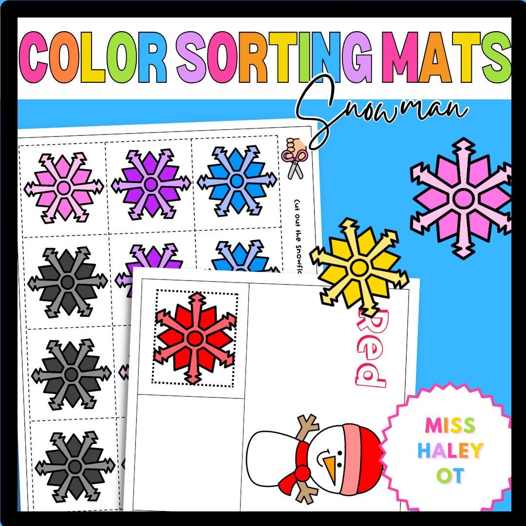 Snowman Color Sorting Activity Cut and Paste Winter Center, Winter ...