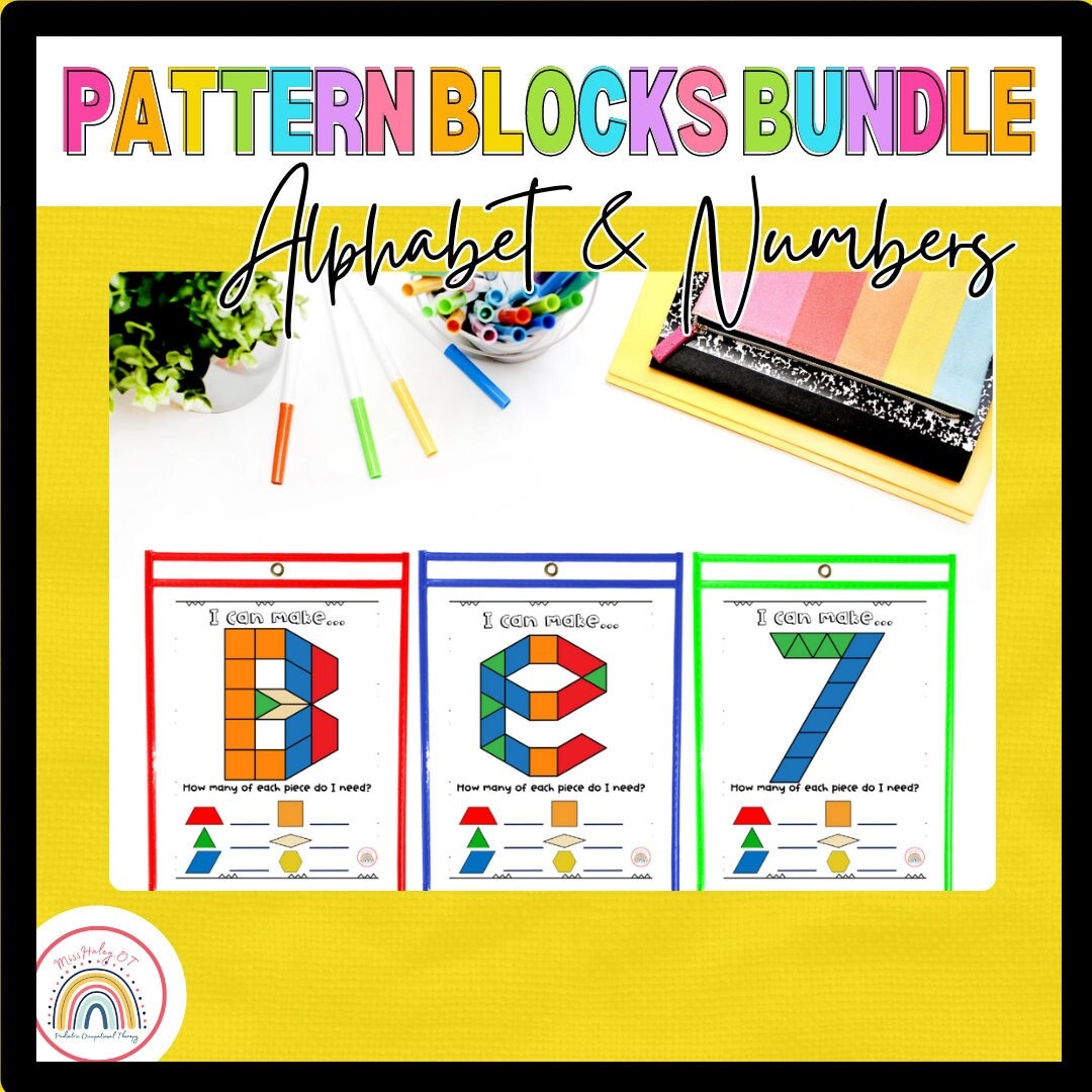 Pattern Blocks Full Pages - Uppercase & Lowercase Letters and Numbers 0 ...