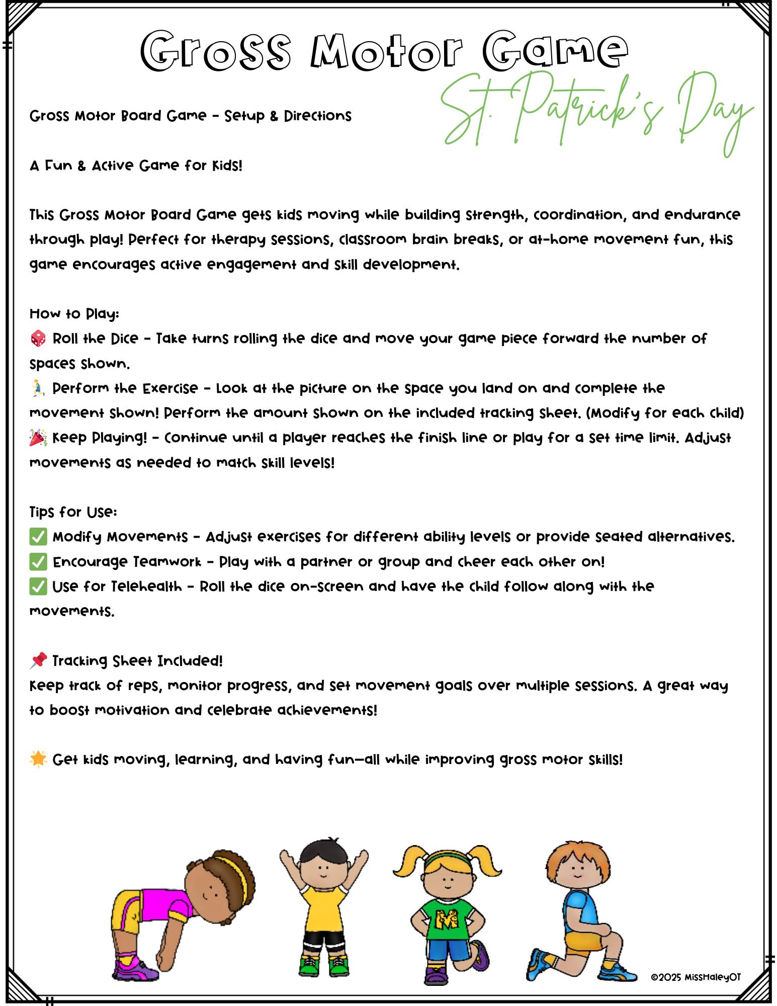 St. Patrick's Day Gross Motor Board Game – Fun & Active Play for Kids ...