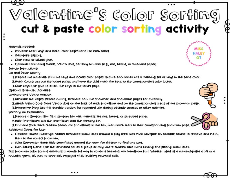 Rainbow Hearts Color Sorting Activity - Cut and Paste Valentines Day ...