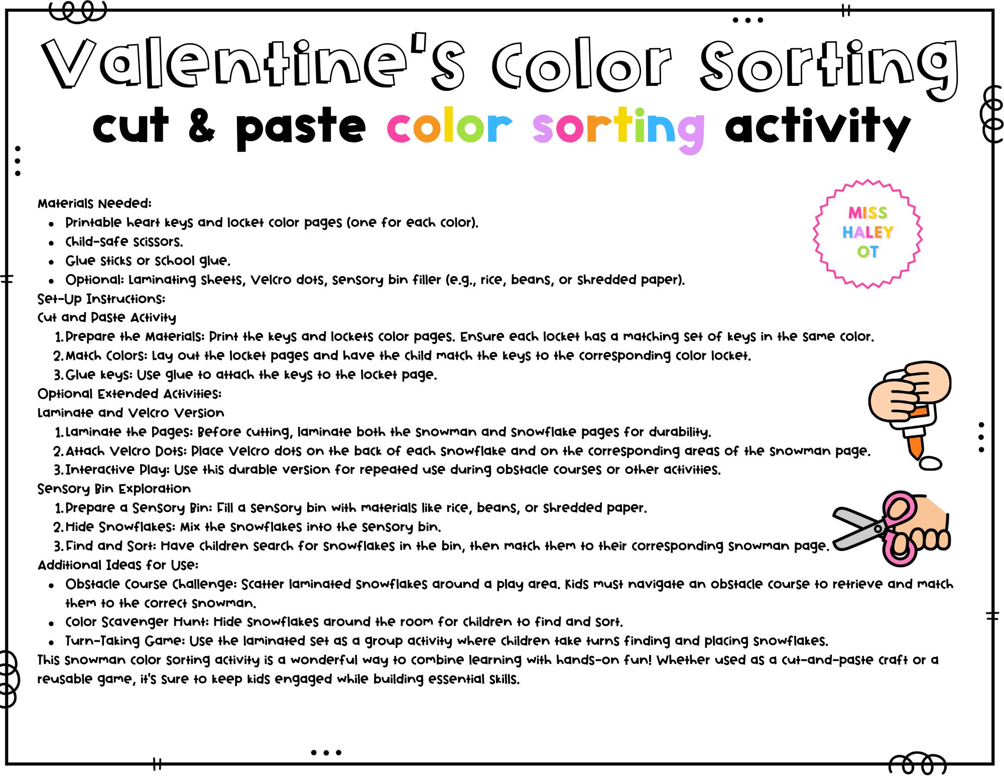 Rainbow Hearts Color Sorting Activity - Cut and Paste Valentines Day ...