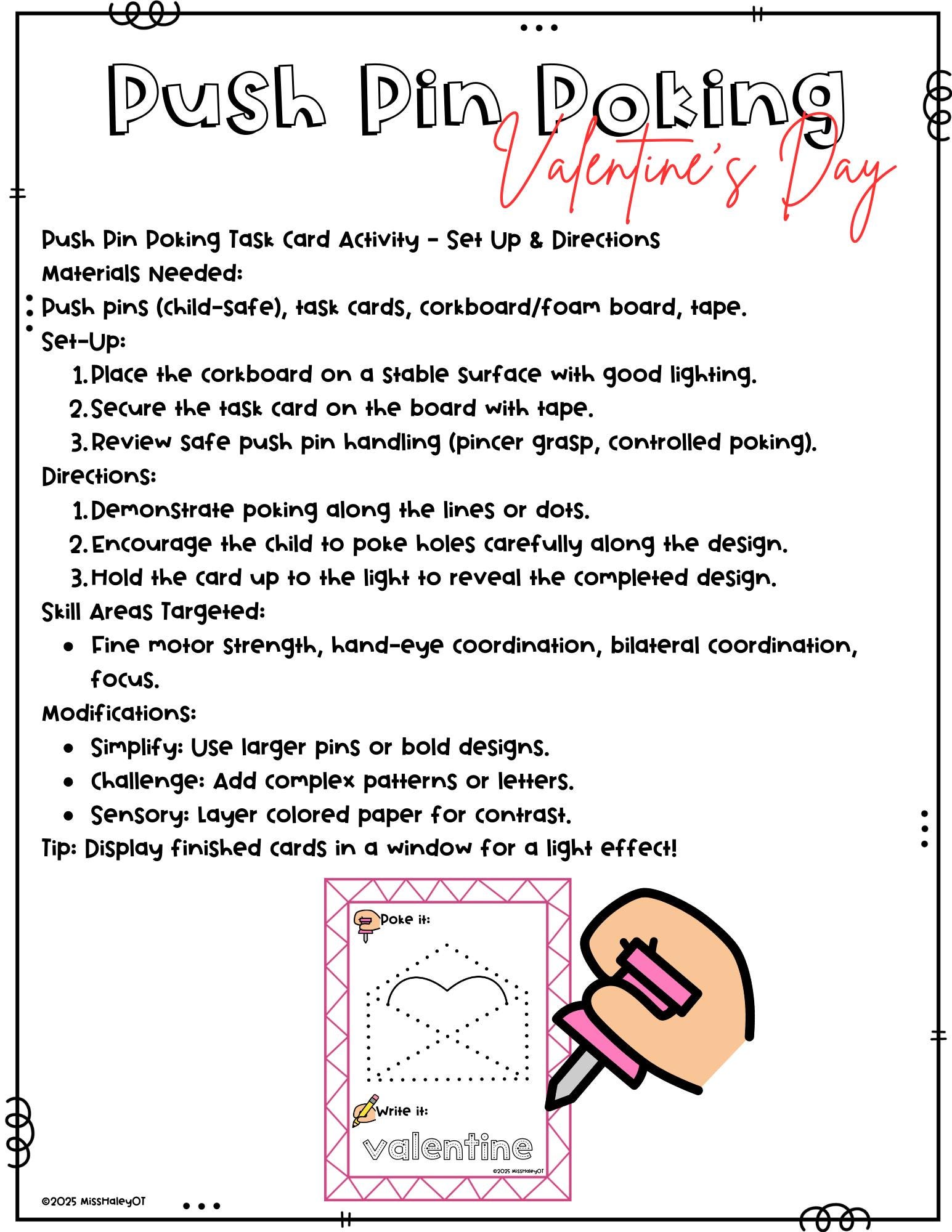 Valentine's Day Push Pin Poking Fine Motor Task Cards - Etsy
