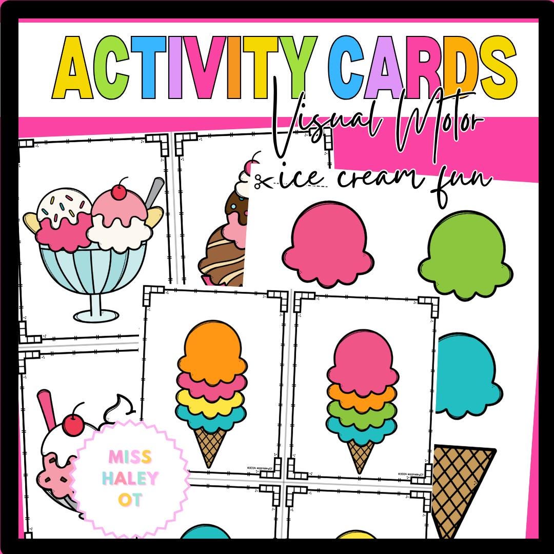 Ice Cream Cone Visual Motor Activity Task Cards; 28 Task Cards; Early ...