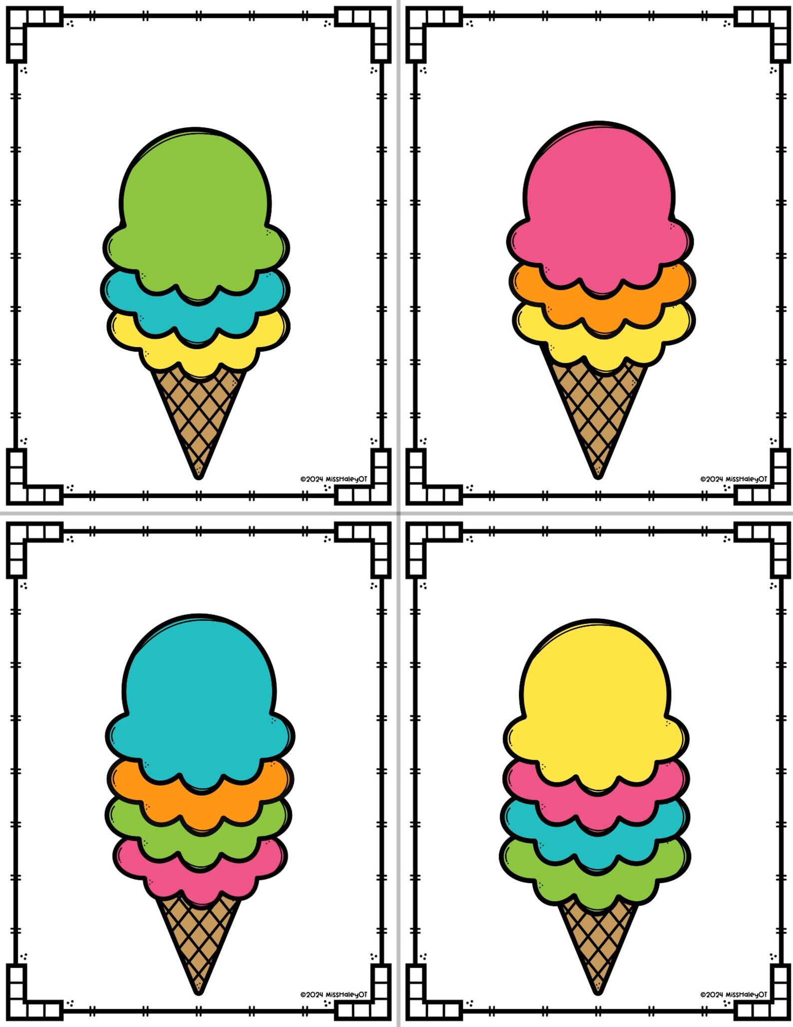 Ice Cream Cone Visual Motor Activity Task Cards; 28 Task Cards; Early ...