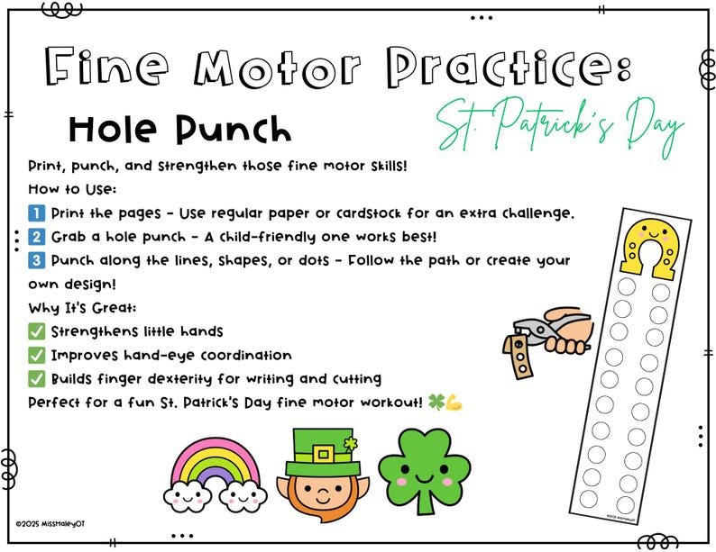 St. Patrick’s Day Hole Punch Practice Pages - Etsy