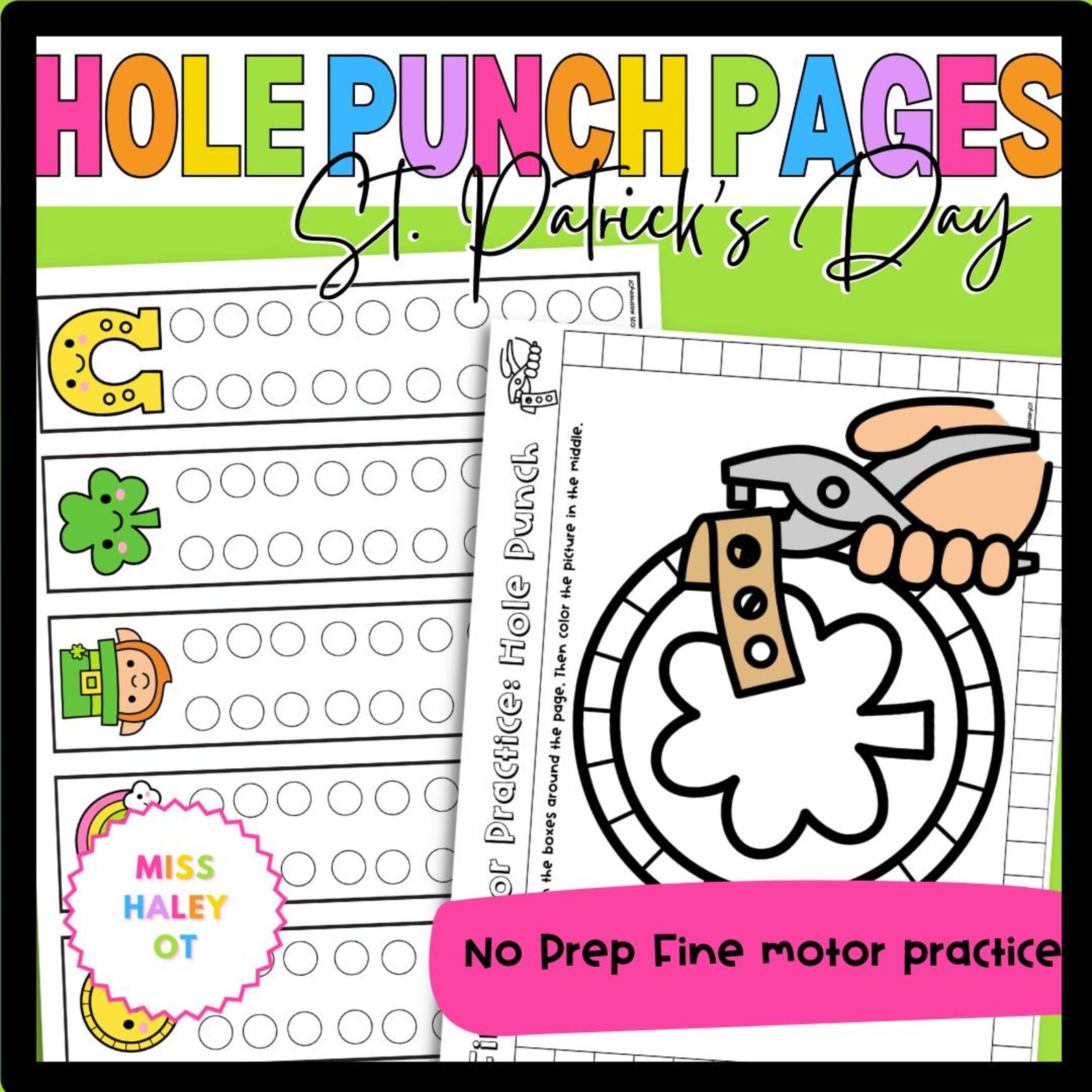 St. Patricks Day Hole Punch Practice Pages - Etsy