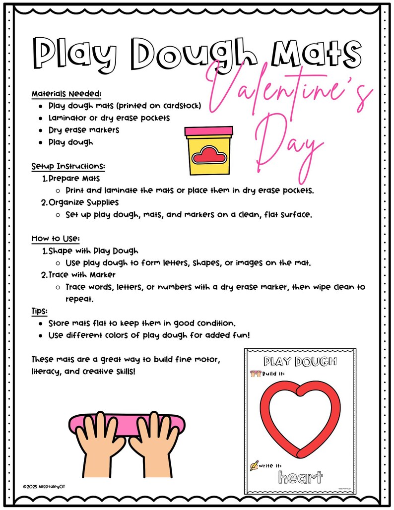 Valentine's Day Play Dough Mats for Fine Motor Fun, Play Dough Mats ...