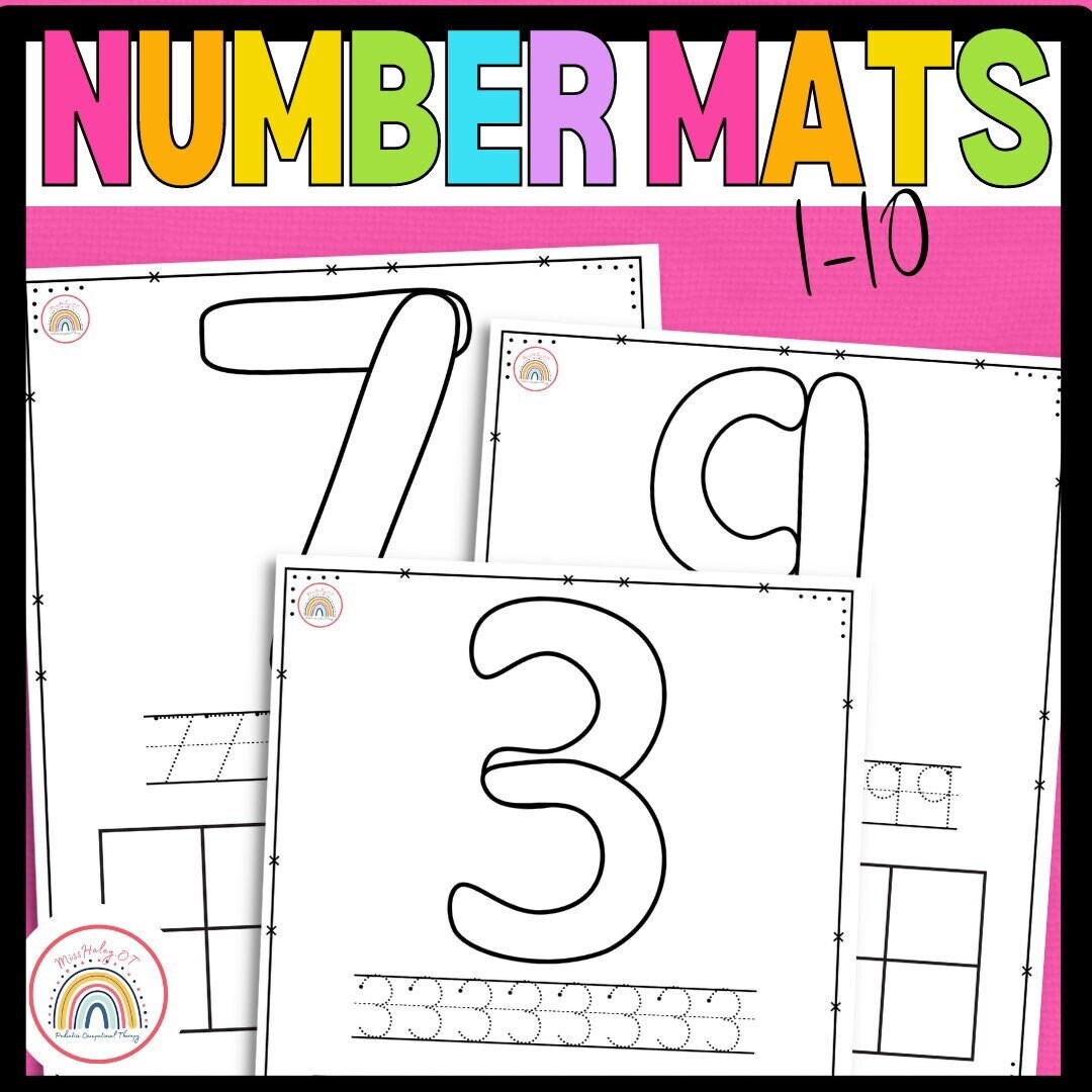 Number Mats to Use as Dough Mats, Tracing, and Ten Frames. Numbers 1-10 ...