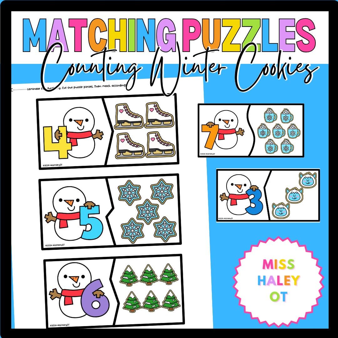 Winter-themed Cookie Counting Matching Puzzles, Cookie Cutter, Winter ...