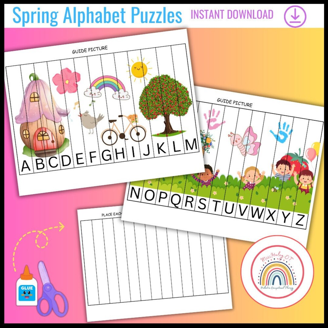 Spring Themed Line up Puzzle 2 Different Scenes Included Cut and Glue ...