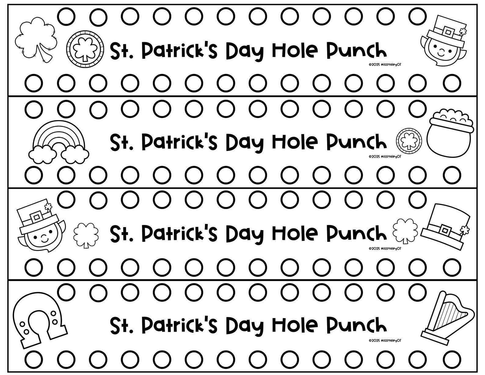 St. Patricks Day Hole Punch Practice Pages - Etsy